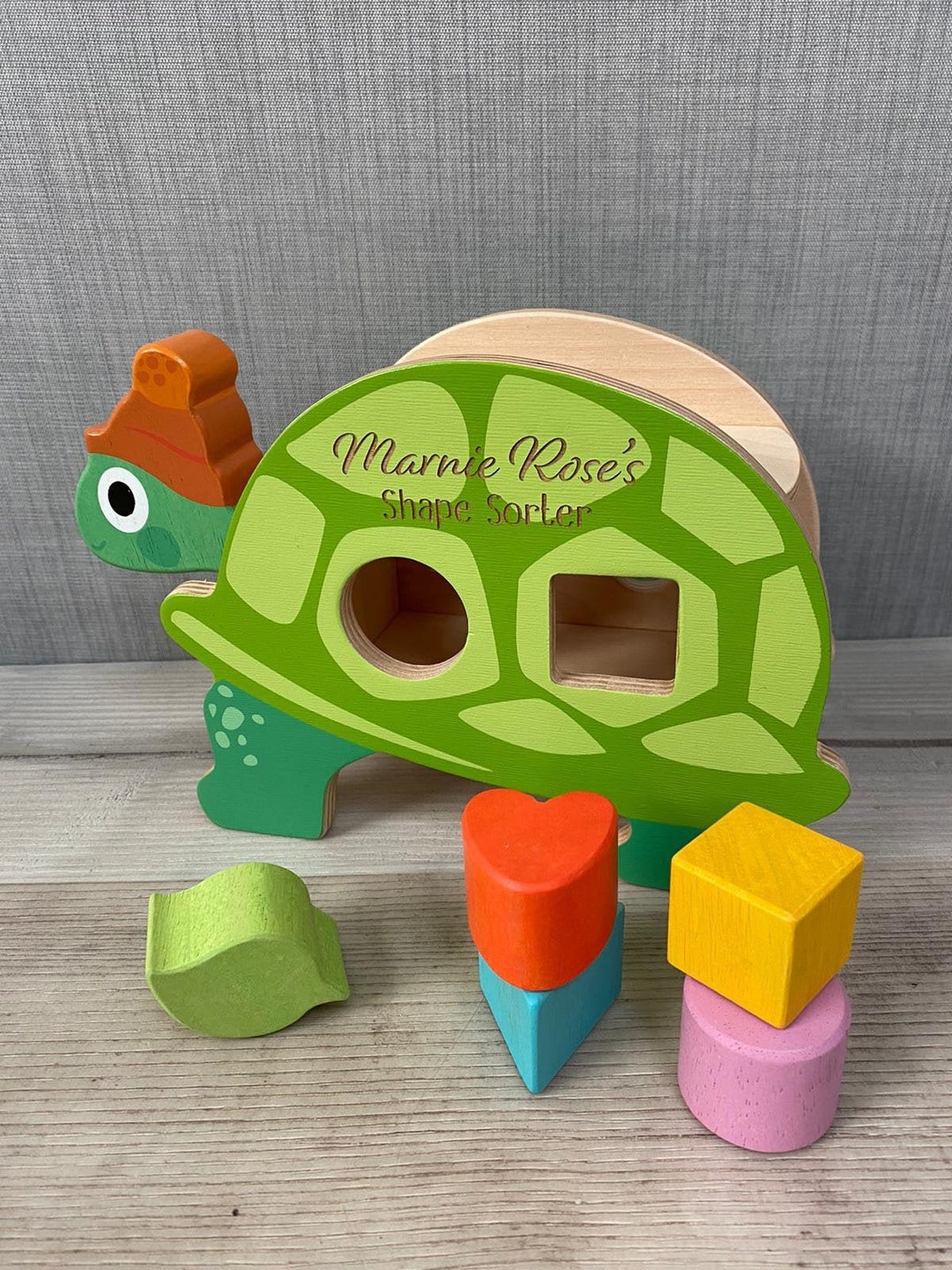 Personalised Tortoise Shape Sorter - Turtle Toy - Engraved Shape Sorter ...