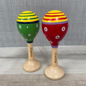 Personalised Wooden Maraca - Engraved Baby Toy - Red or Green - Rattle ...