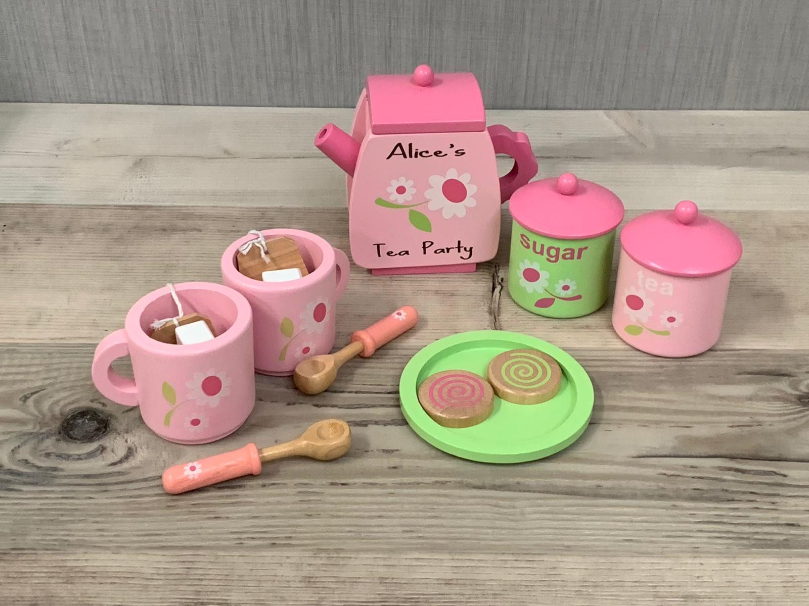 Personalised Wooden Tea Set Pink and Green Tea Party | Etsy