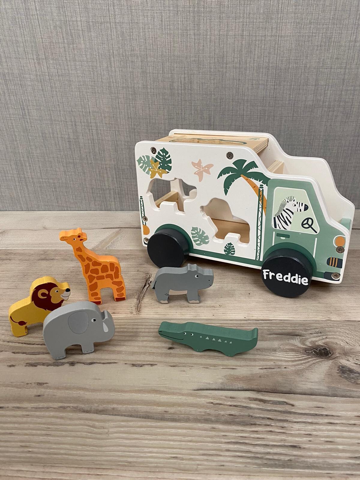 Personalised Safari Animals Shape Sorter and Truck Wooden - Etsy