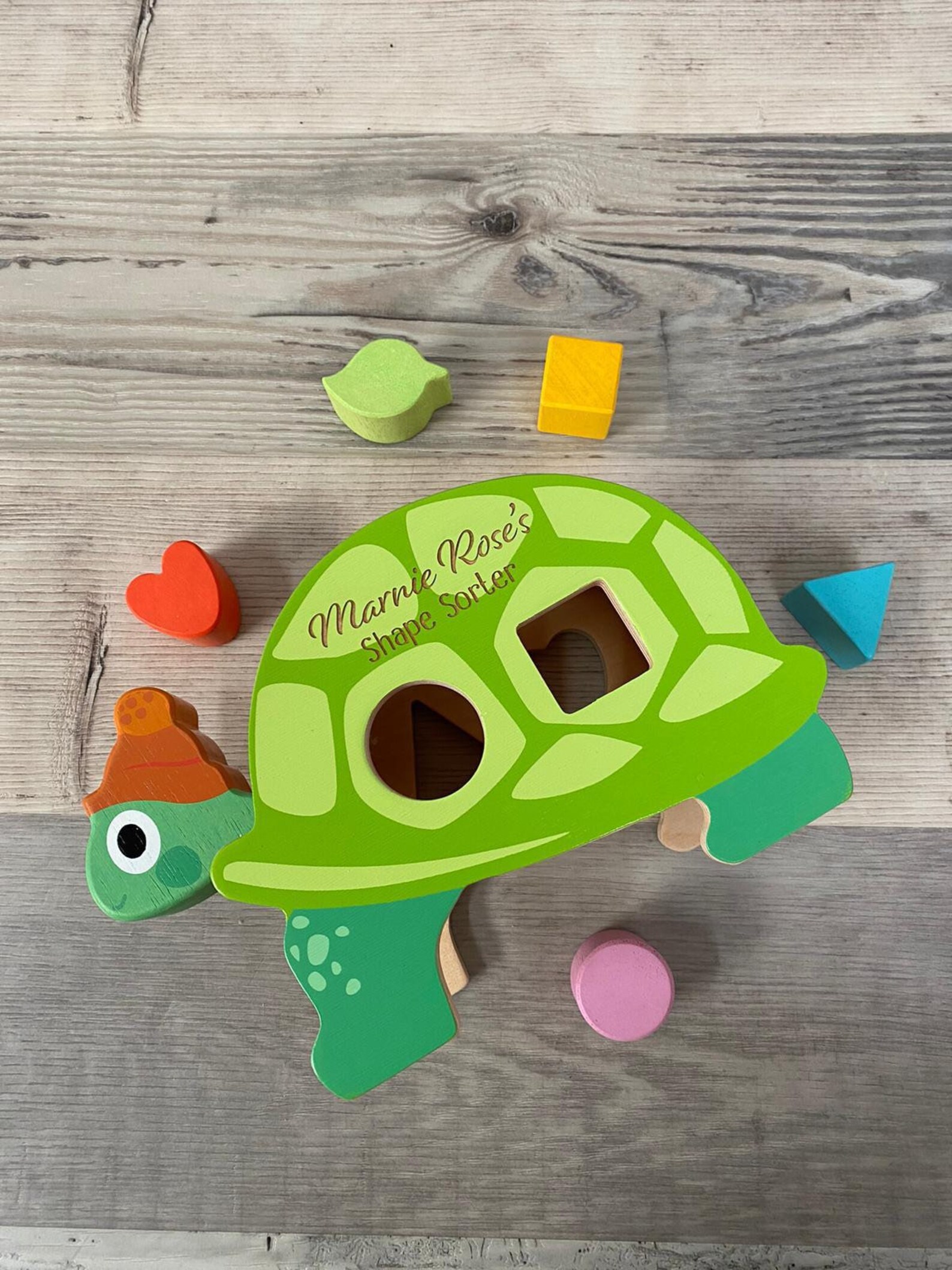Personalised Tortoise Shape Sorter - Turtle Toy - Engraved Shape Sorter ...