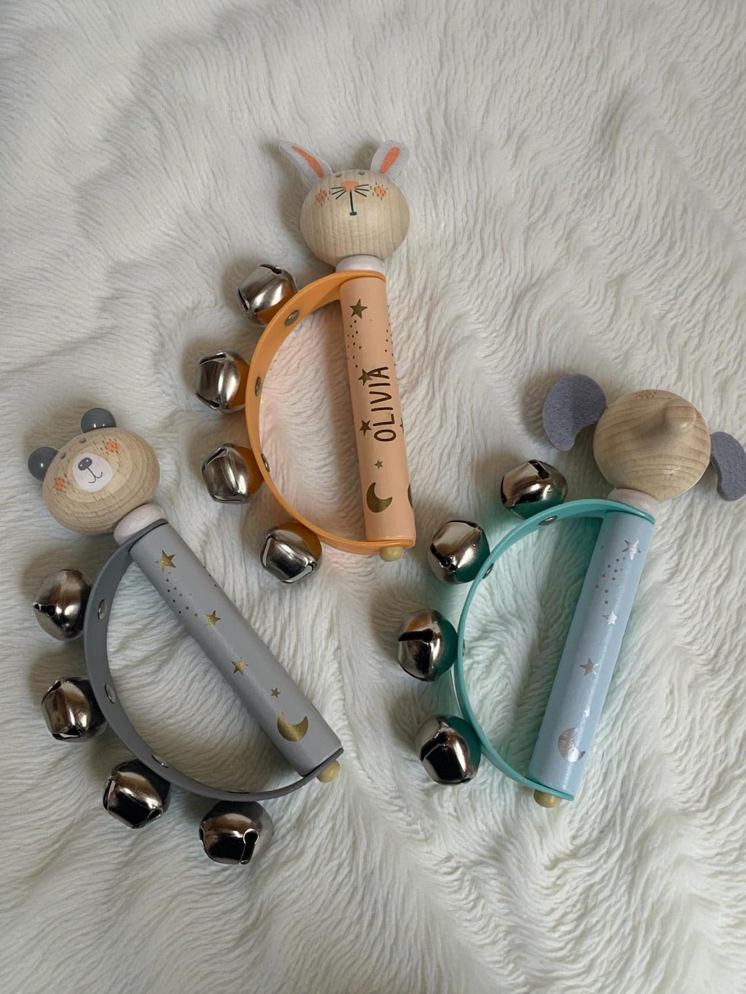 Personalised Pastel Baby Bells Elephant - Bear - Rabbit Jingle - Etsy