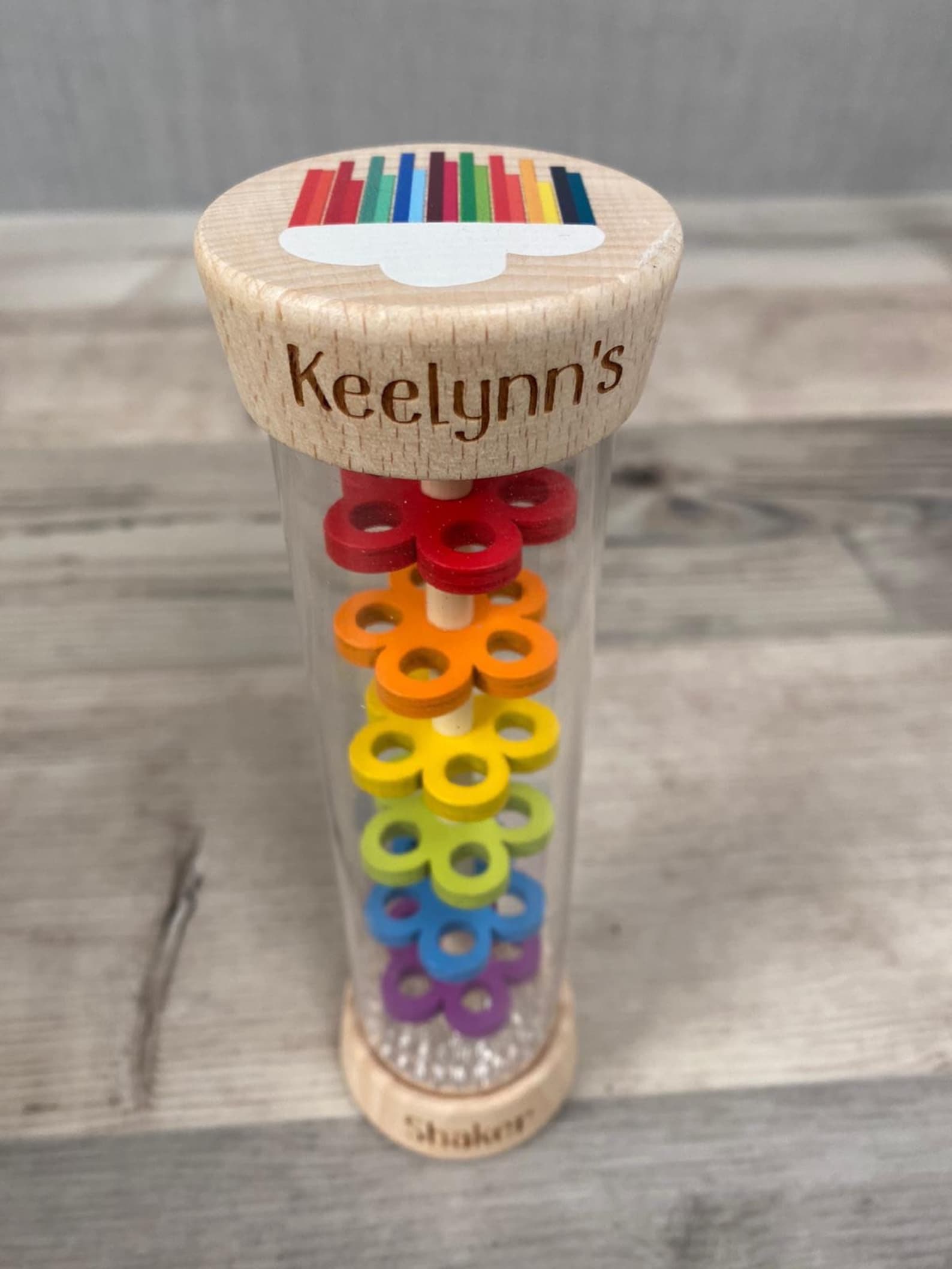 Personalised Wooden Rainbow Rattle Acoustic Toy Rainmaker | Etsy