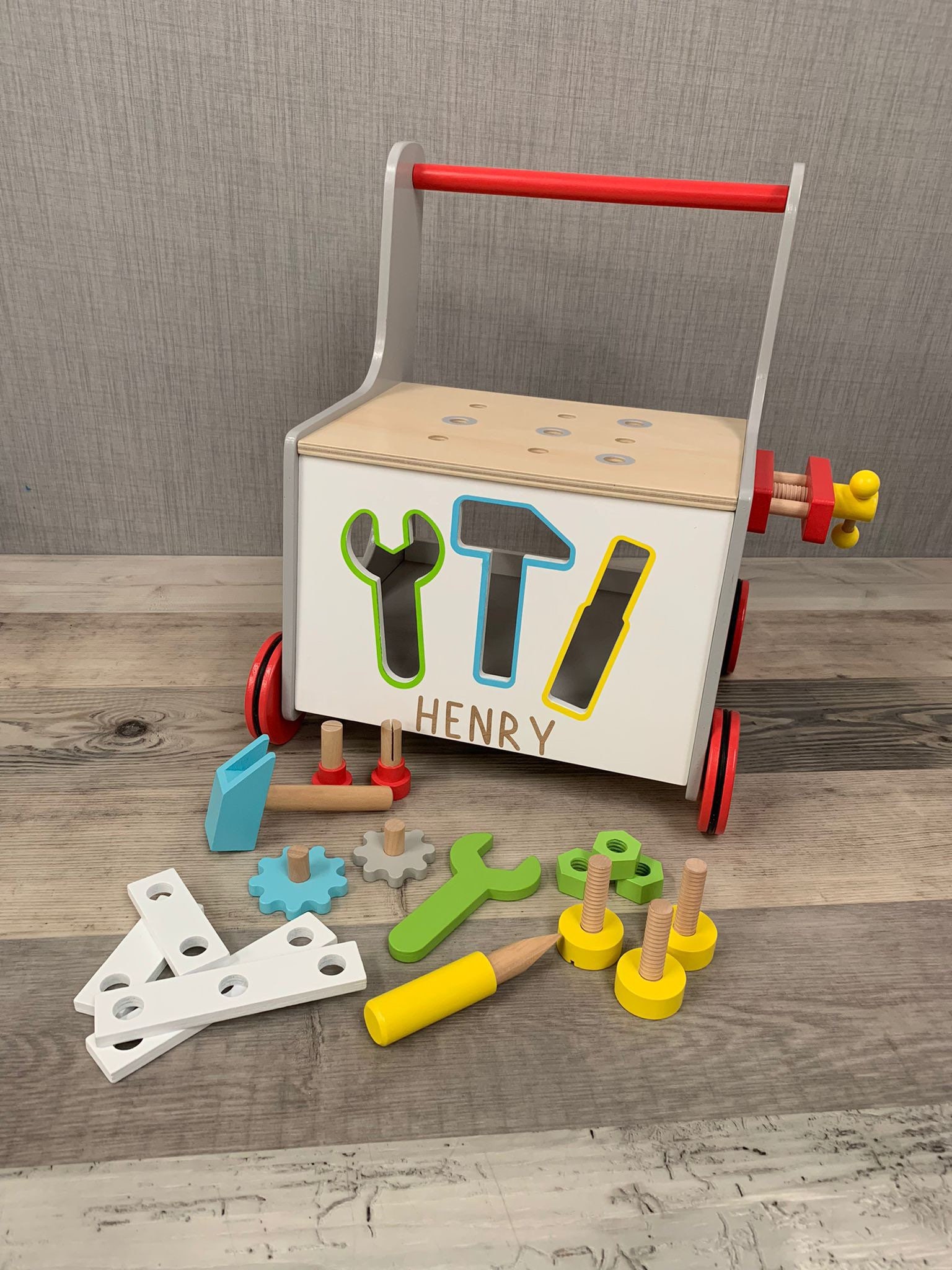 Personalised Wooden Walker With Tool Shapes Learn to Walk - Etsy UK