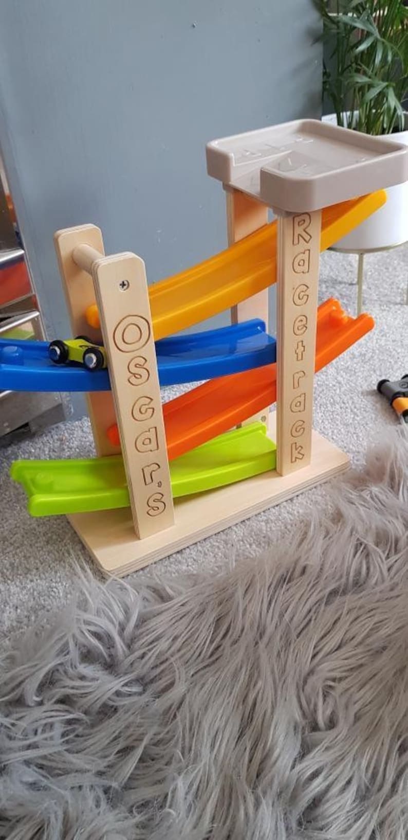 Personalised Wooden Race Car Track With Cars Engraved Toy | Etsy