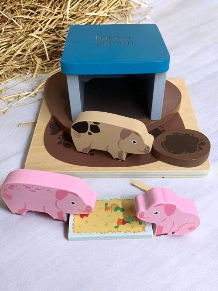 Personalised Wooden Toy Pig Sty Set - Farm Animals - Farm Life - Wooden ...