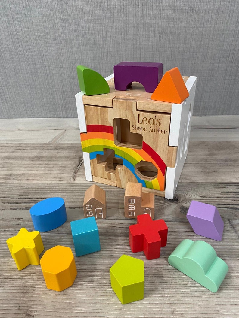 Personalised Wooden Rainbow Shape Sorter Cube Wooden Toy - Etsy