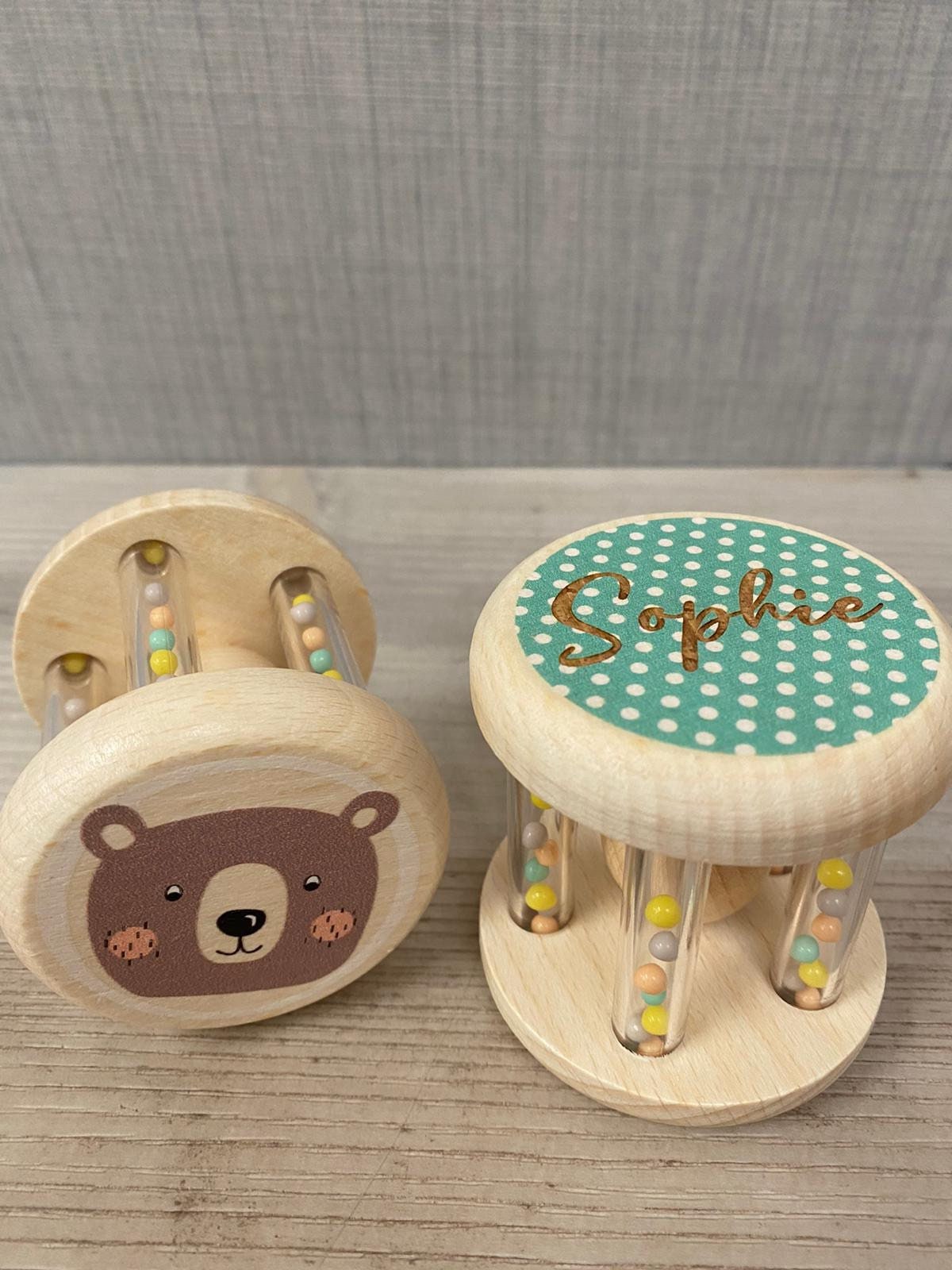 Personalised Wooden Rattles Set of 2 Unisex Engraved Baby | Etsy