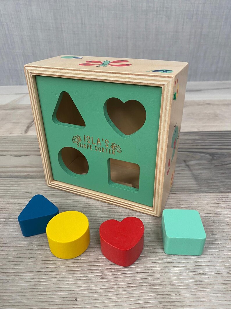 Personalised Wooden Shape Sorter Cube Forest and Field - Etsy UK