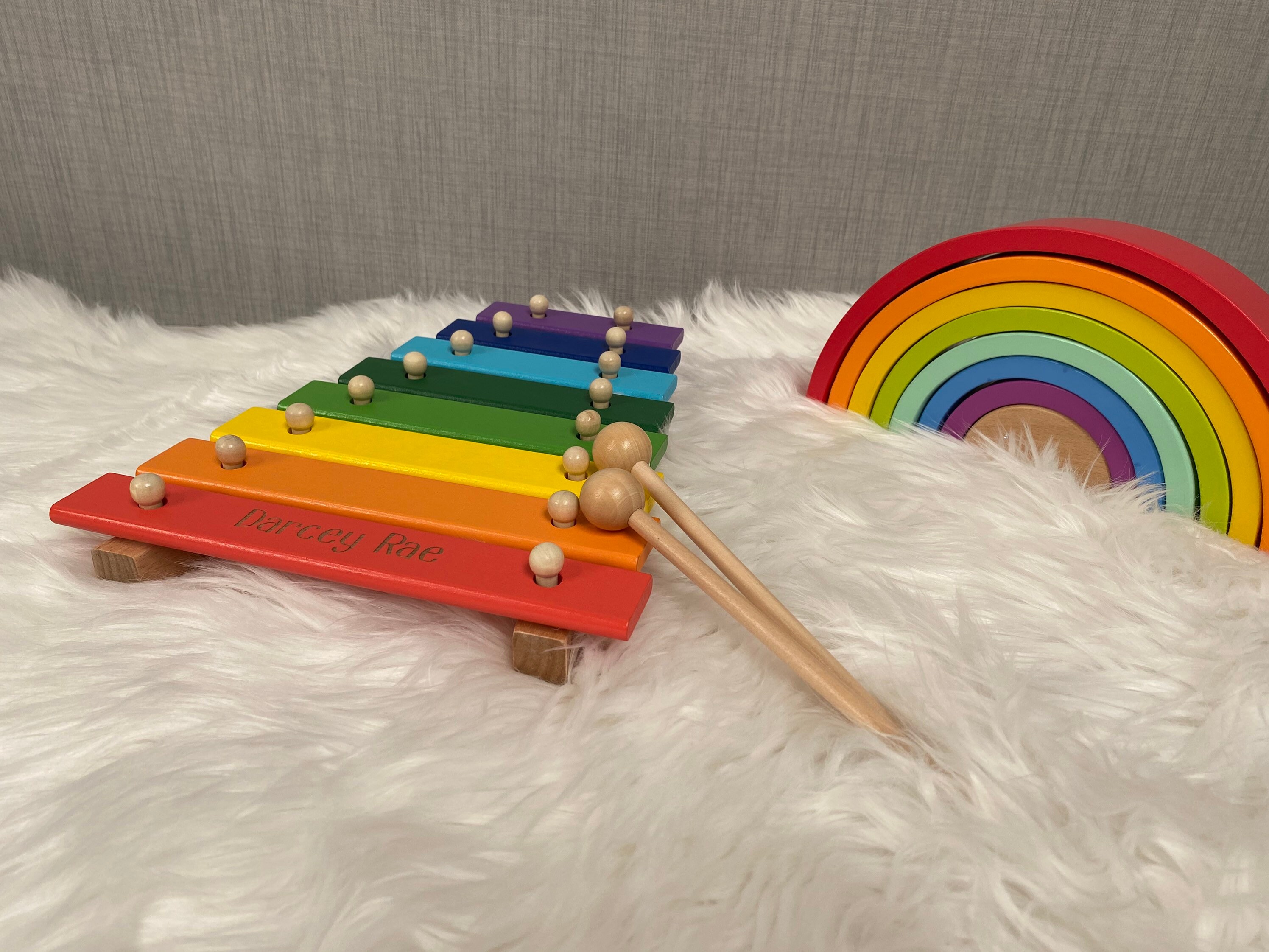 Personalised Wooden Rainbow Xylophone Engraved Toy | Etsy