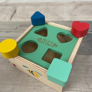Personalised Wooden Shape Sorter Cube Forest and Field Animals Wooden ...