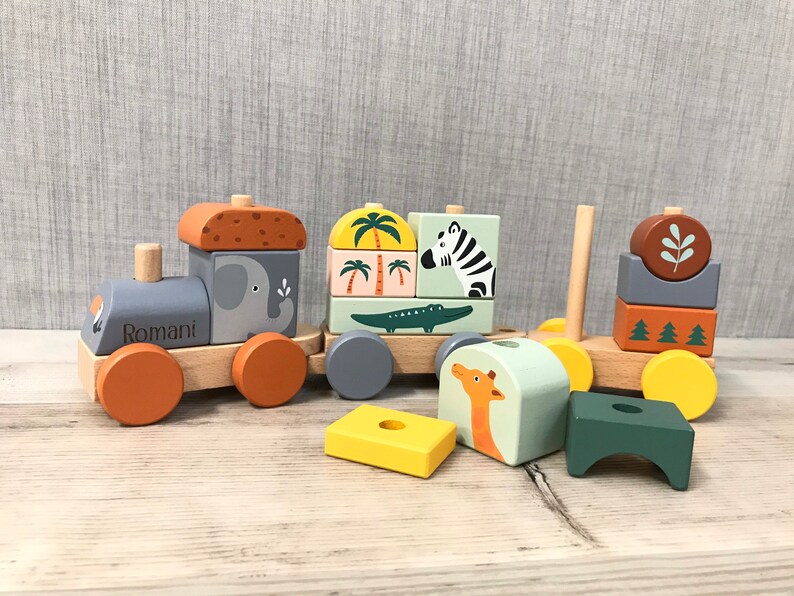 Personalised Wooden Safari Train Unisex Toys Push Along | Etsy