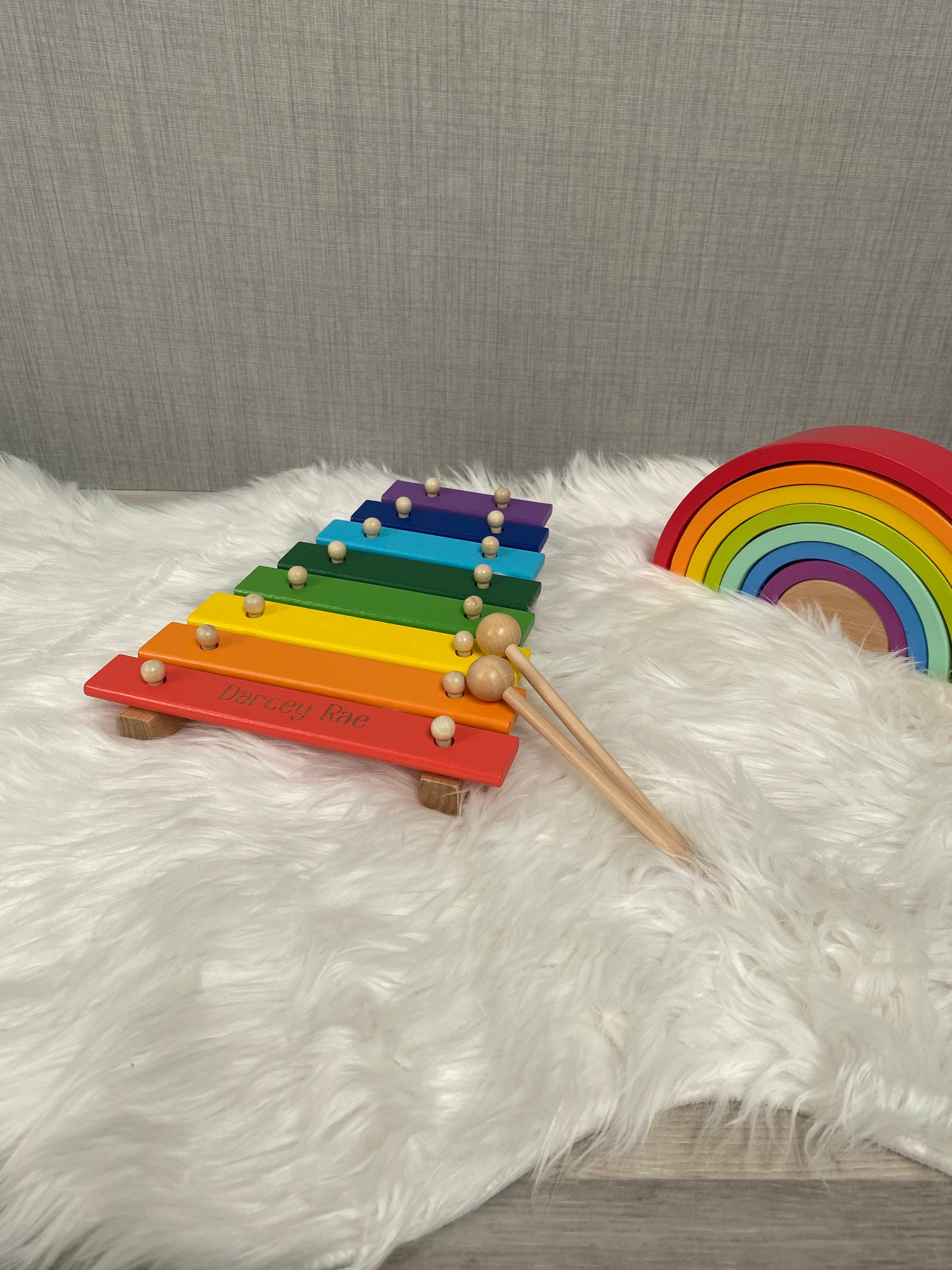 Personalised Wooden Rainbow Xylophone Engraved Toy | Etsy