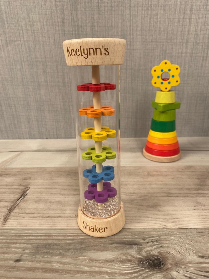 Personalised Wooden Rainbow Rattle Acoustic Toy Rainmaker | Etsy