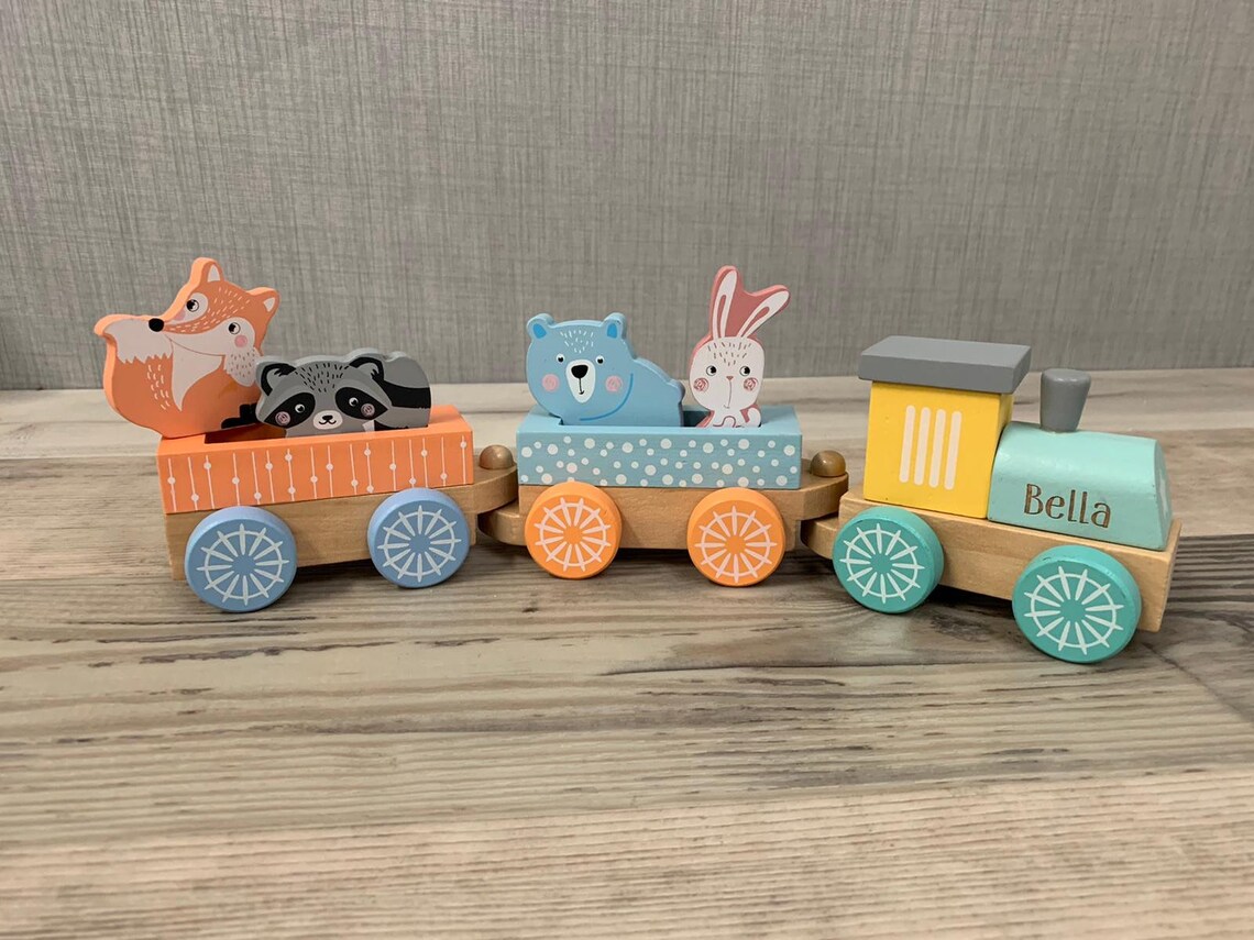 Personalised Wooden Train and Animal Friends Unisex Toys - Etsy UK