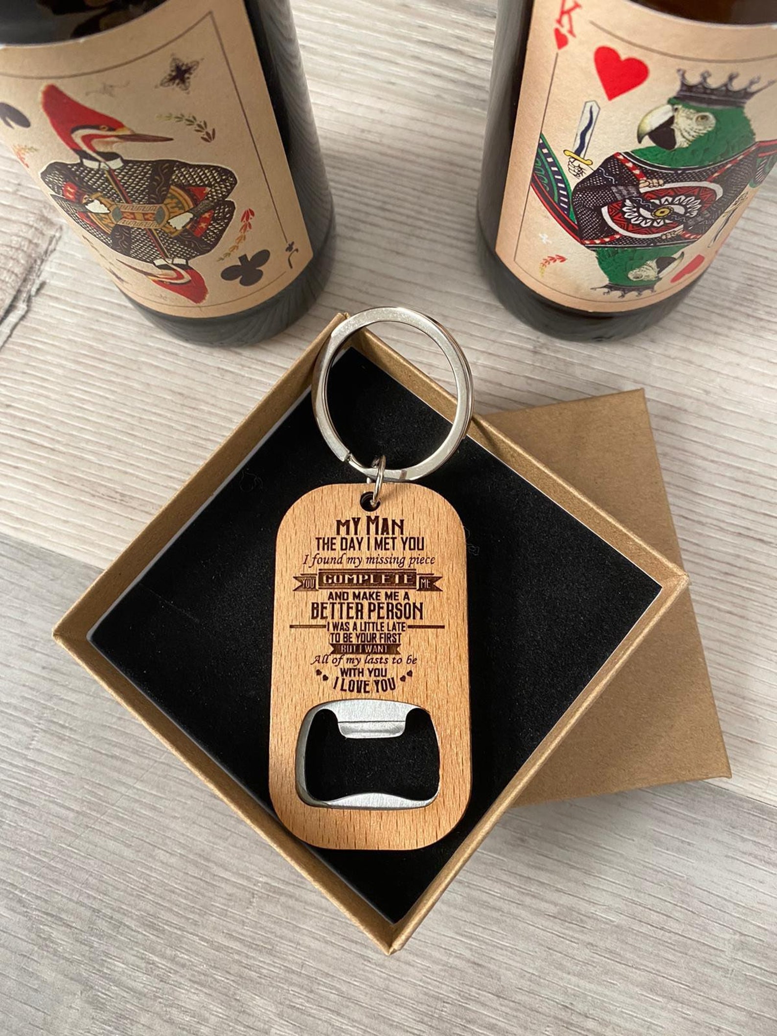 Personalised Engraved Wooden Bottle Opener Keyring With Box Option ...