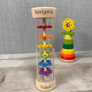 Personalised Wooden Rainbow Rattle Acoustic Toy - Rainmaker - Soothing ...