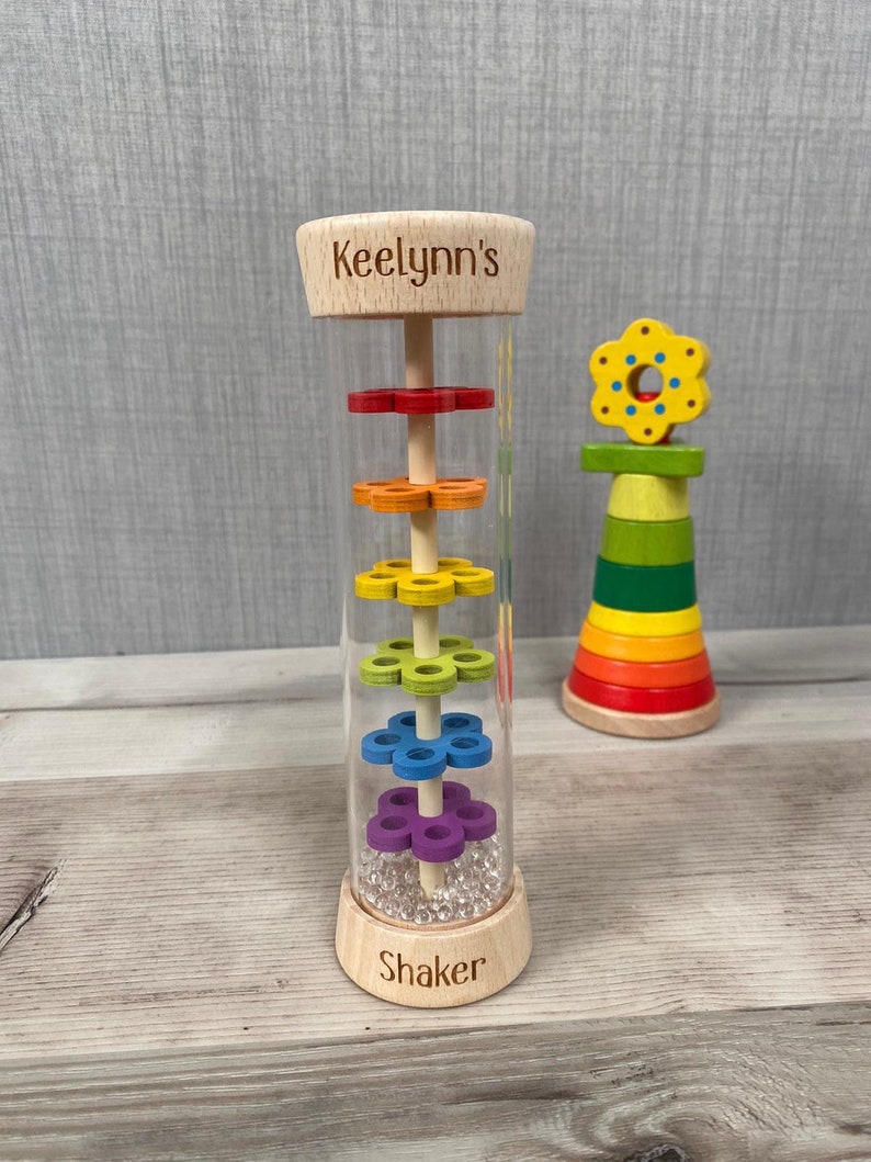 Personalised Wooden Rainbow Rattle Acoustic Toy Rainmaker | Etsy
