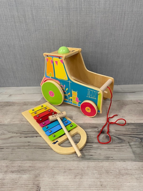 Personalised Wooden Rainbow Tractor With Xylophone and Ball | Etsy