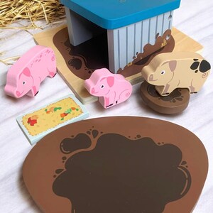 Personalised Wooden Toy Pig Sty Set - Farm Animals - Farm Life - Wooden ...