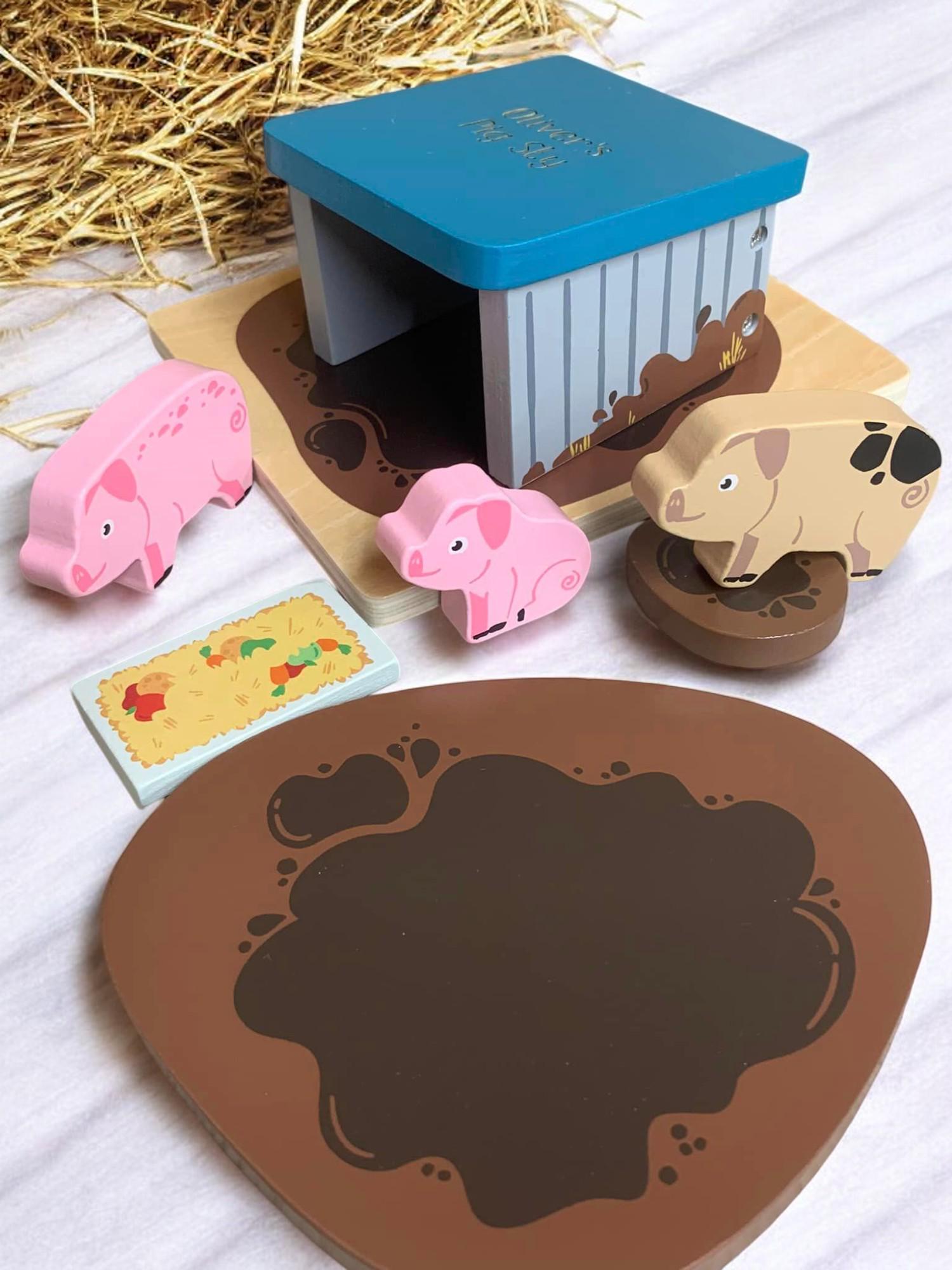 Personalised Wooden Toy Pig Sty Set - Farm Animals - Farm Life - Wooden ...