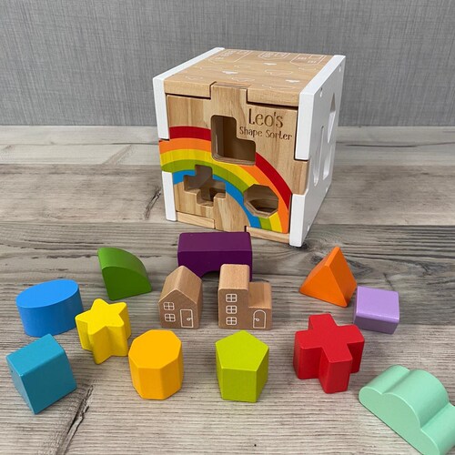 Personalised Wooden Rainbow Shape Sorter Cube Wooden Toy - Etsy
