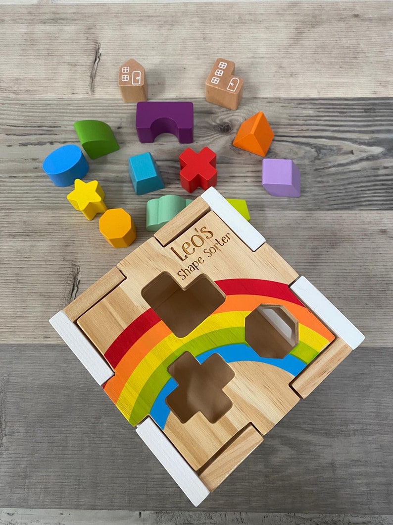 Personalised Wooden Rainbow Shape Sorter Cube Wooden Toy - Etsy