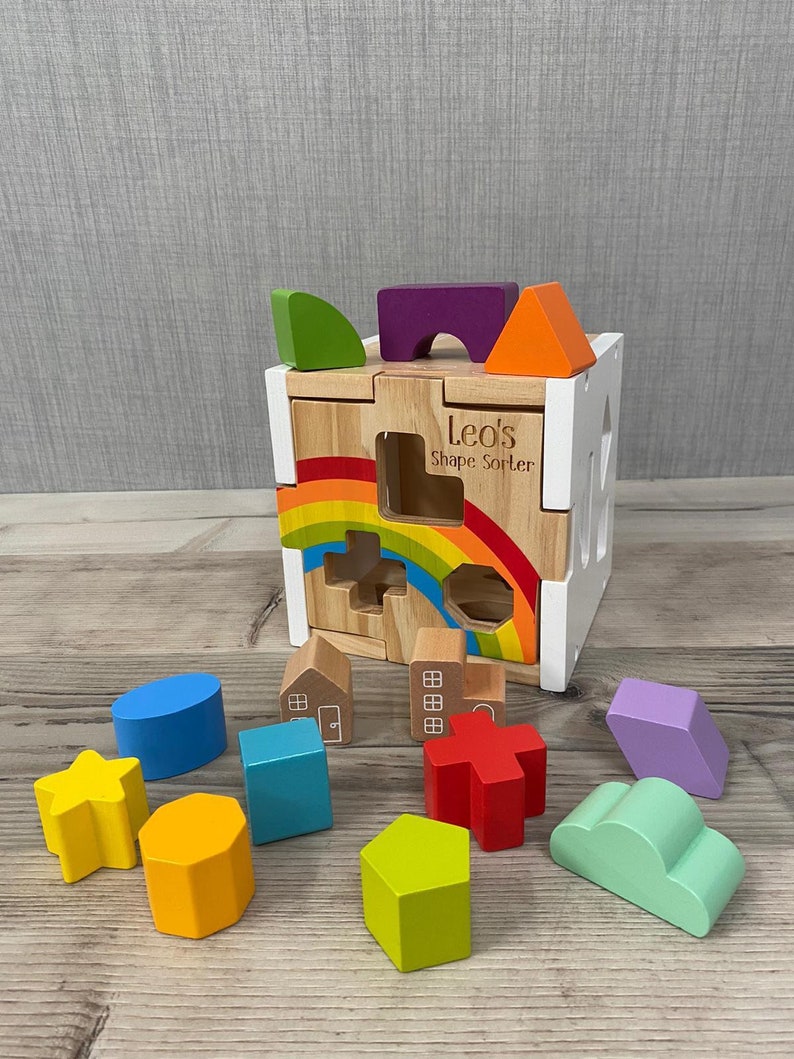 Personalised Wooden Rainbow Shape Sorter Cube Wooden Toy - Etsy