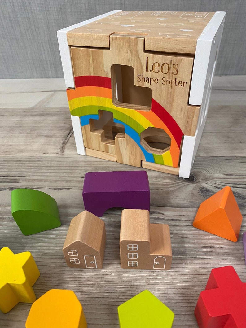 Personalised Wooden Rainbow Shape Sorter Cube Wooden Toy - Etsy