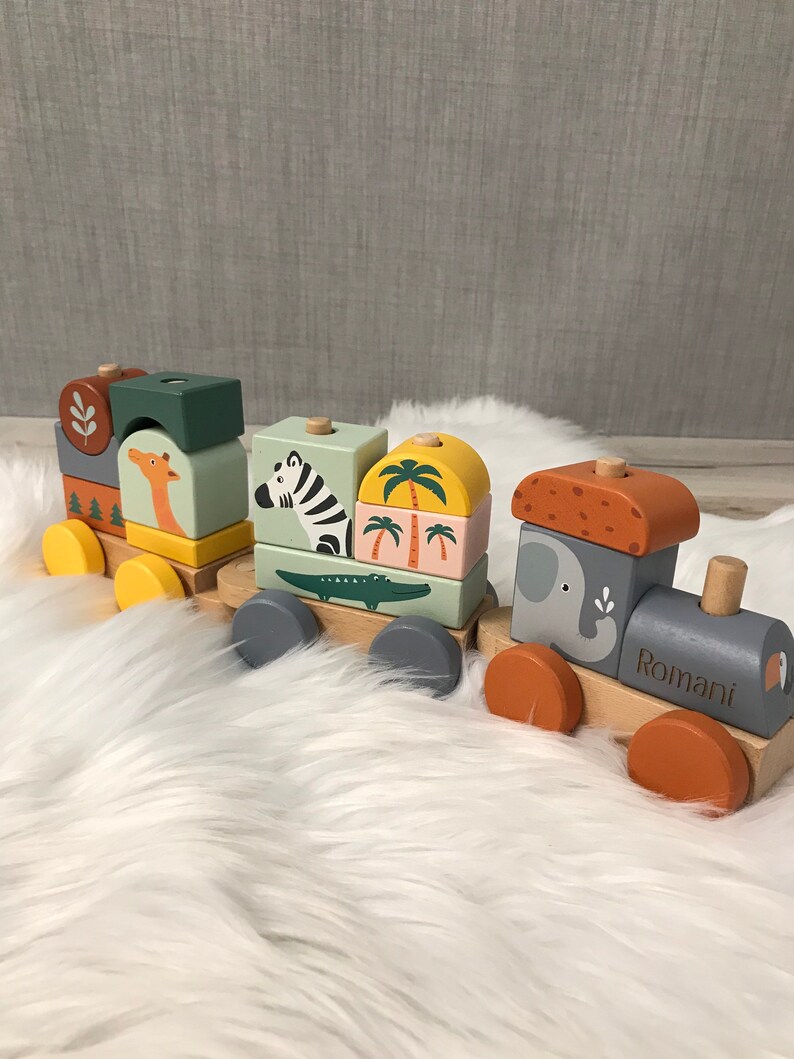 Personalised Wooden Safari Train Unisex Toys Push Along | Etsy