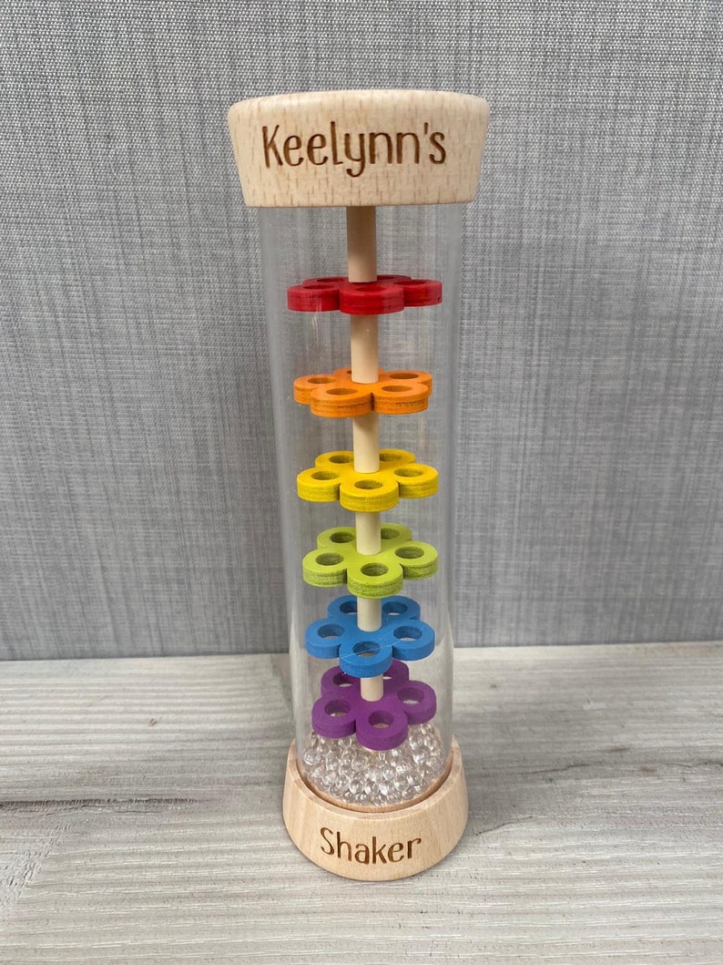 Personalised Wooden Rainbow Rattle Acoustic Toy Rainmaker | Etsy