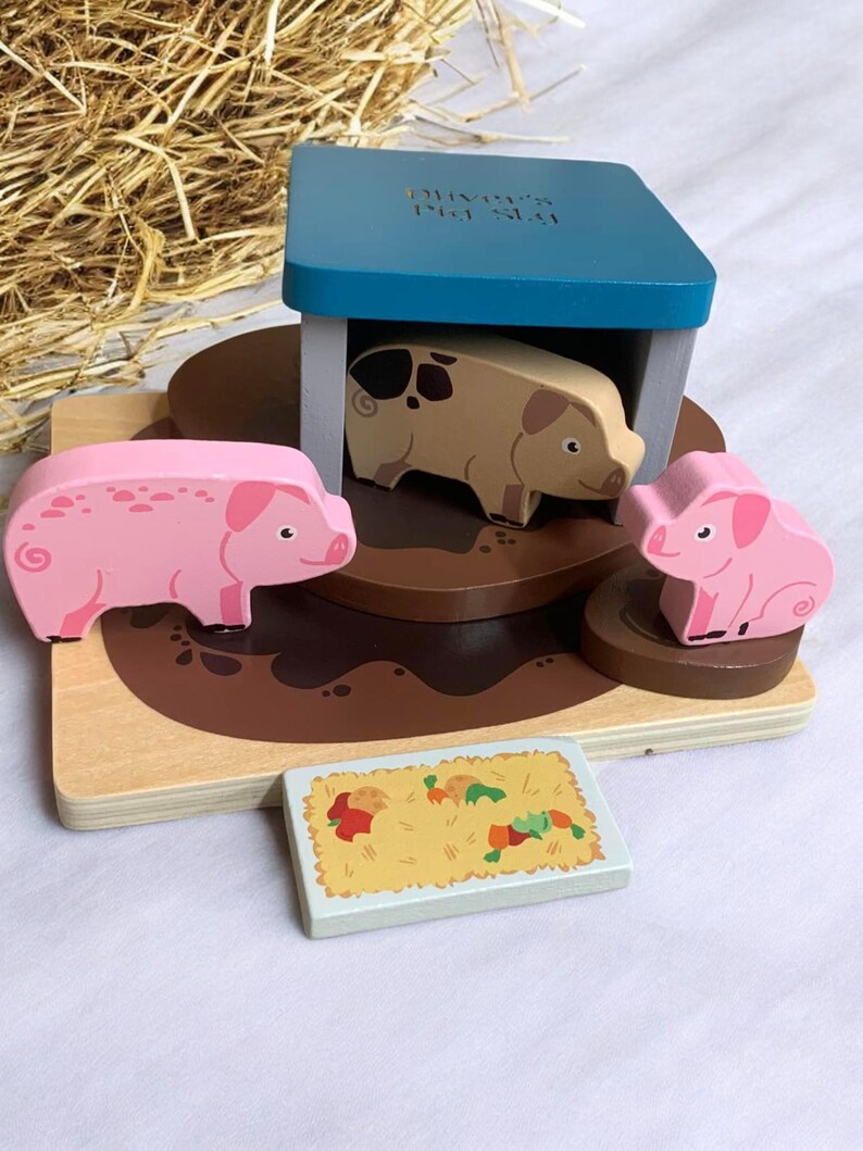 Personalised Wooden Toy Pig Sty Set - Farm Animals - Farm Life - Wooden ...