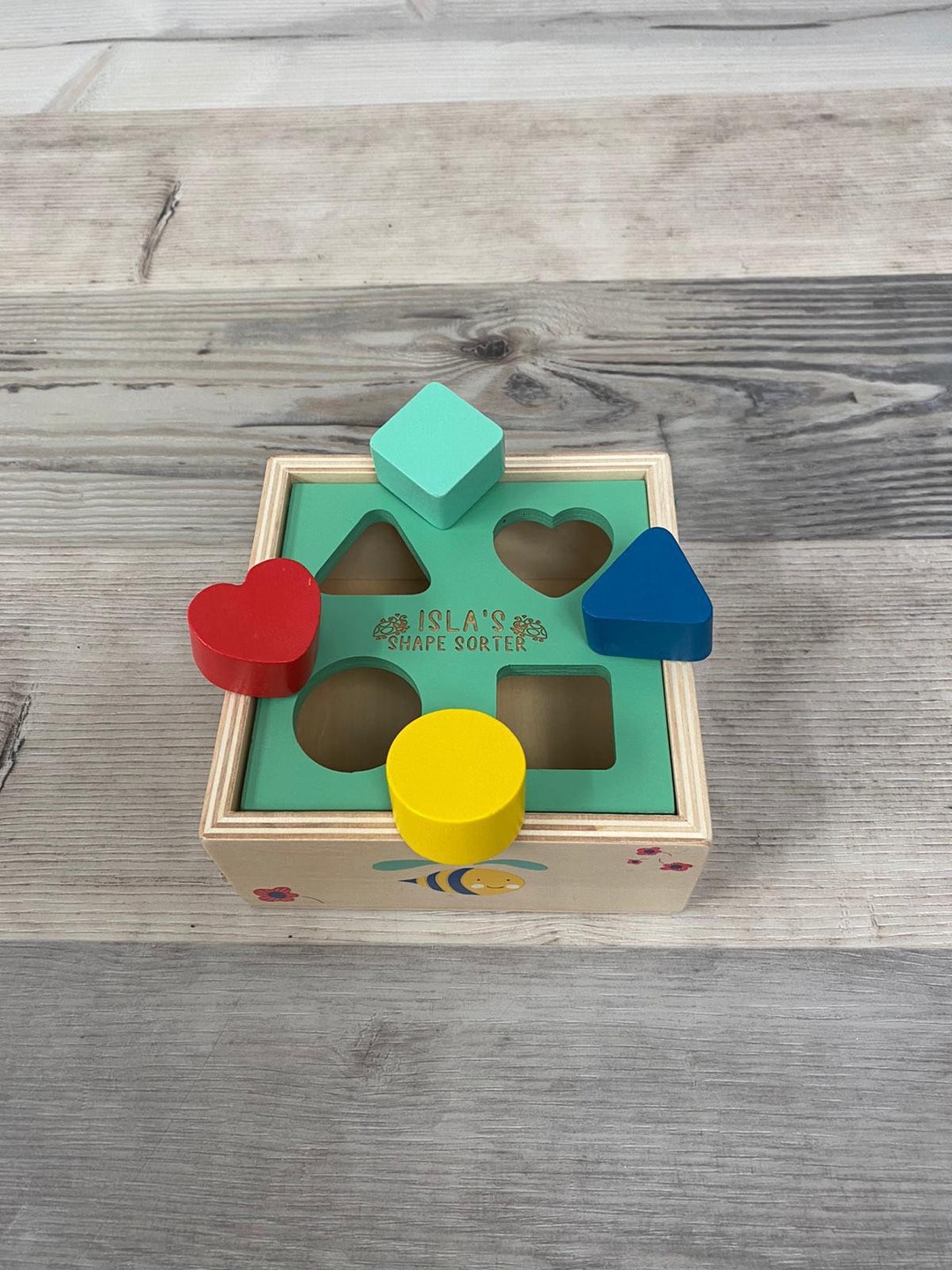 Personalised Wooden Shape Sorter Cube Forest and Field Animals Wooden ...