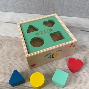 Personalised Wooden Shape Sorter Cube Forest and Field Animals Wooden ...