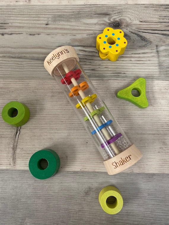 Personalised Wooden Rainbow Rattle Acoustic Toy Rainmaker | Etsy