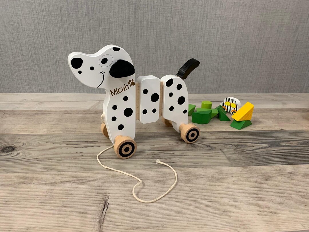 Personalised Wooden Pull-along Dalmatian - Pull-along Dog - Children's ...