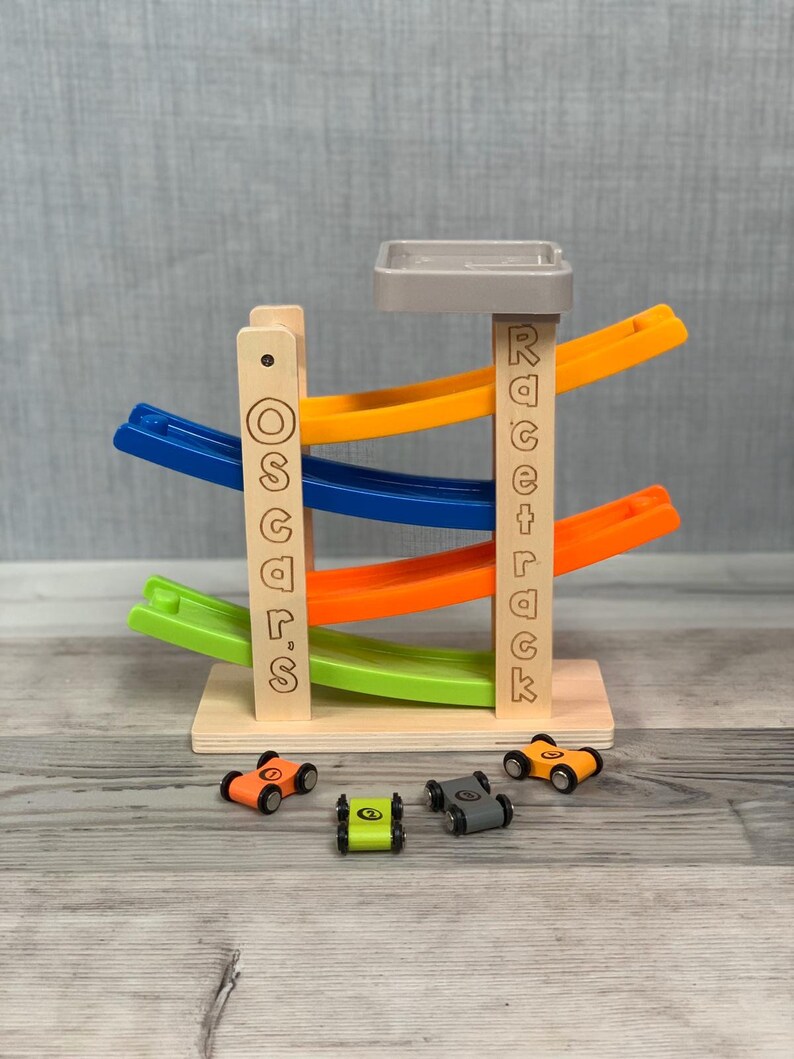 Personalised Wooden Race Car Track With Cars Engraved Toy - Etsy