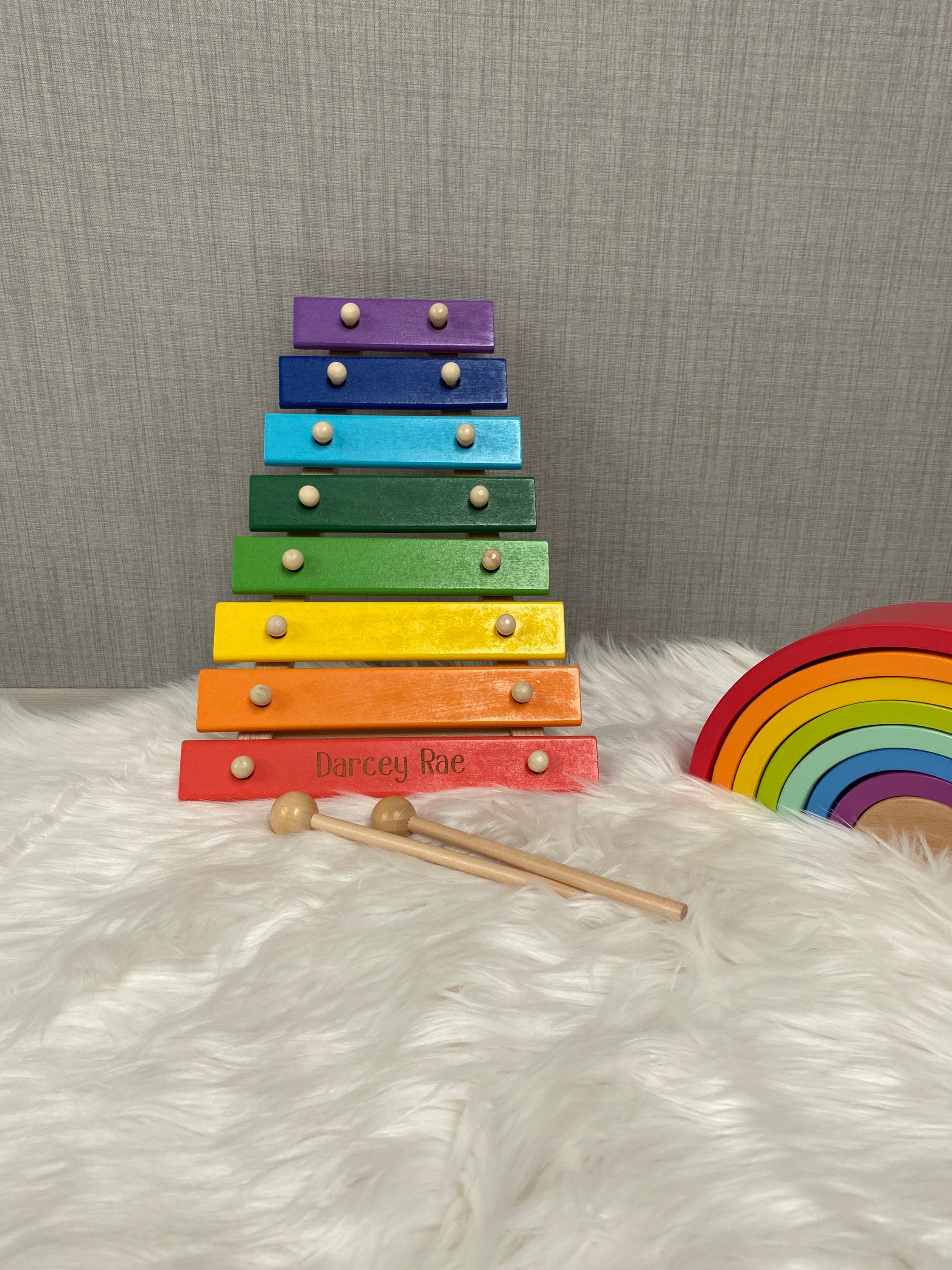 Personalised Wooden Rainbow Xylophone Engraved Toy | Etsy