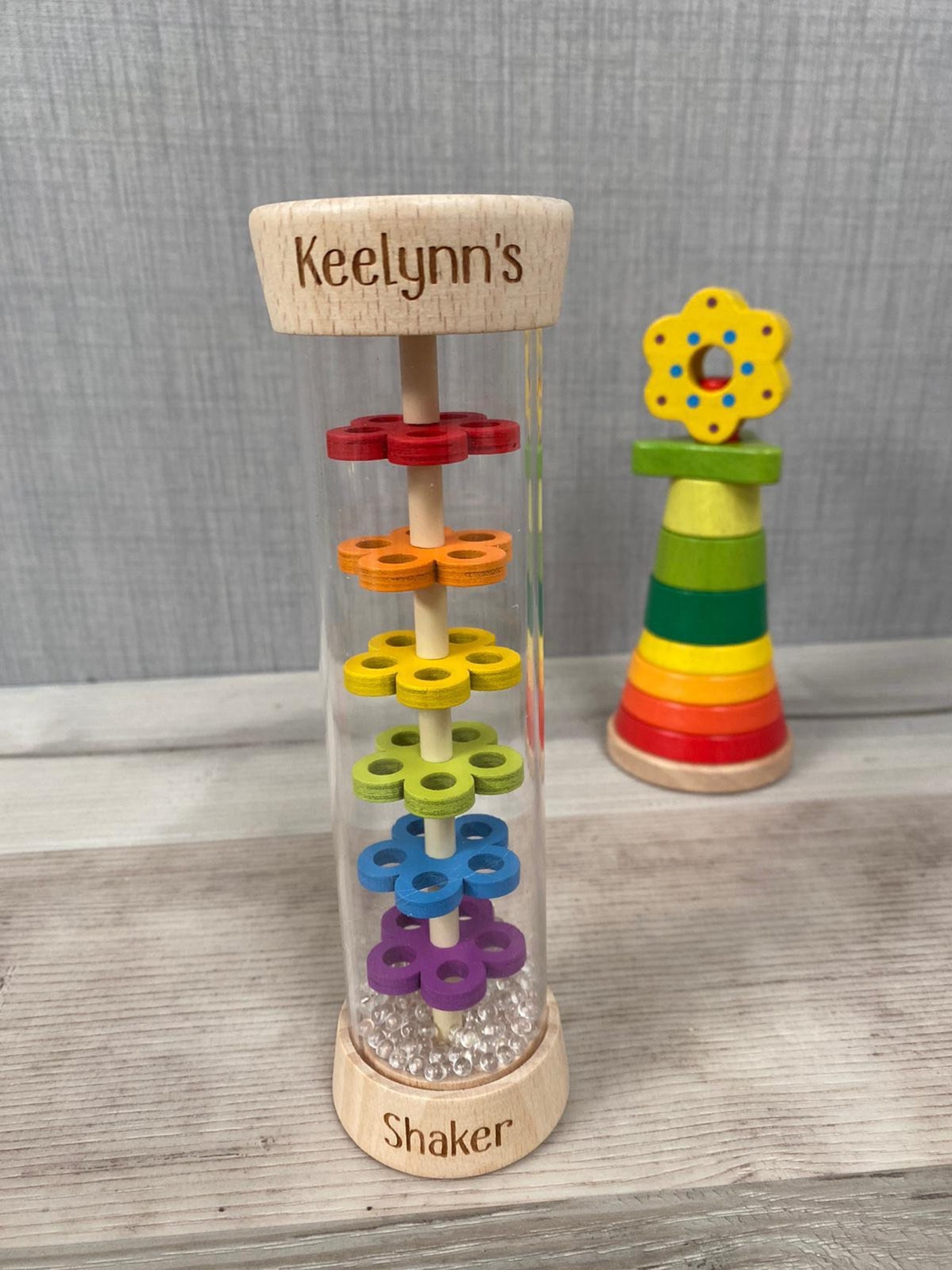Personalised Wooden Rainbow Rattle Acoustic Toy Rainmaker | Etsy