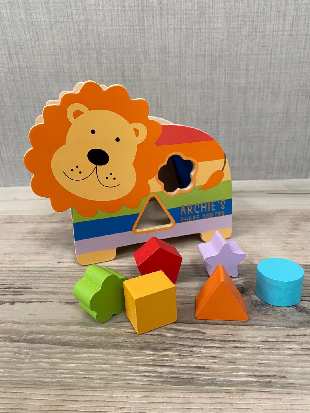 Personalised Lion Shape Sorter Wooden Animal Toys Shape Fitting Toy ...