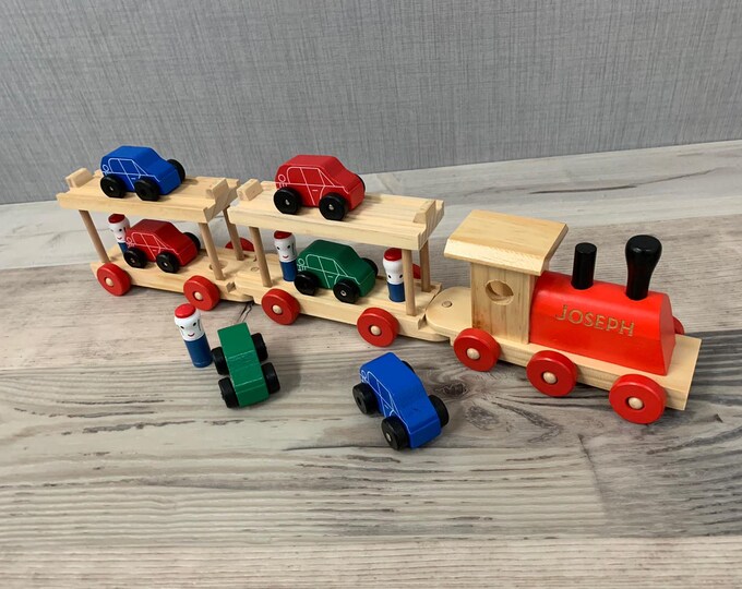 Personalised Pull-along Train With Transporter and Cars - Train Set ...