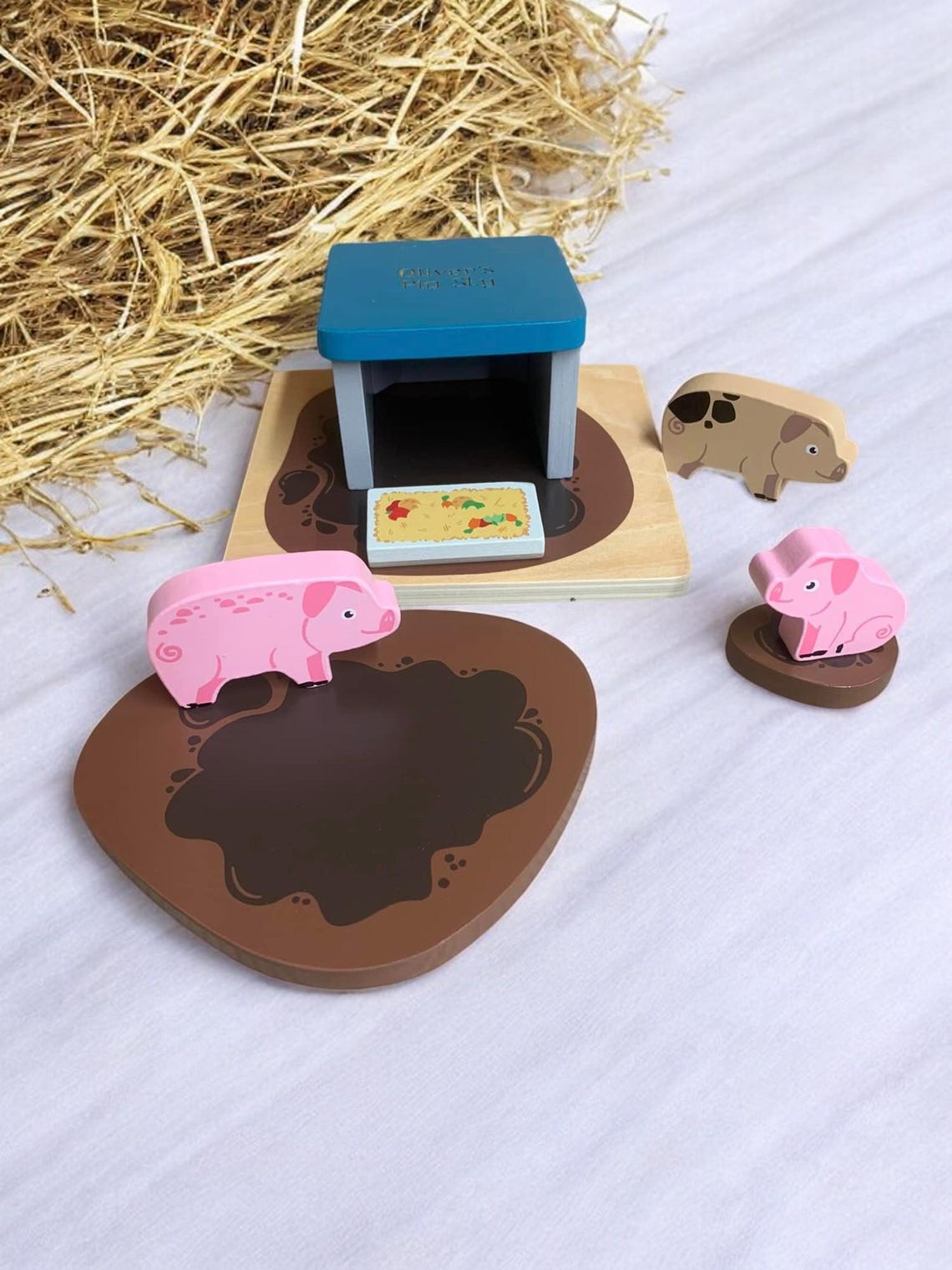Personalised Wooden Toy Pig Sty Set - Farm Animals - Farm Life - Wooden ...