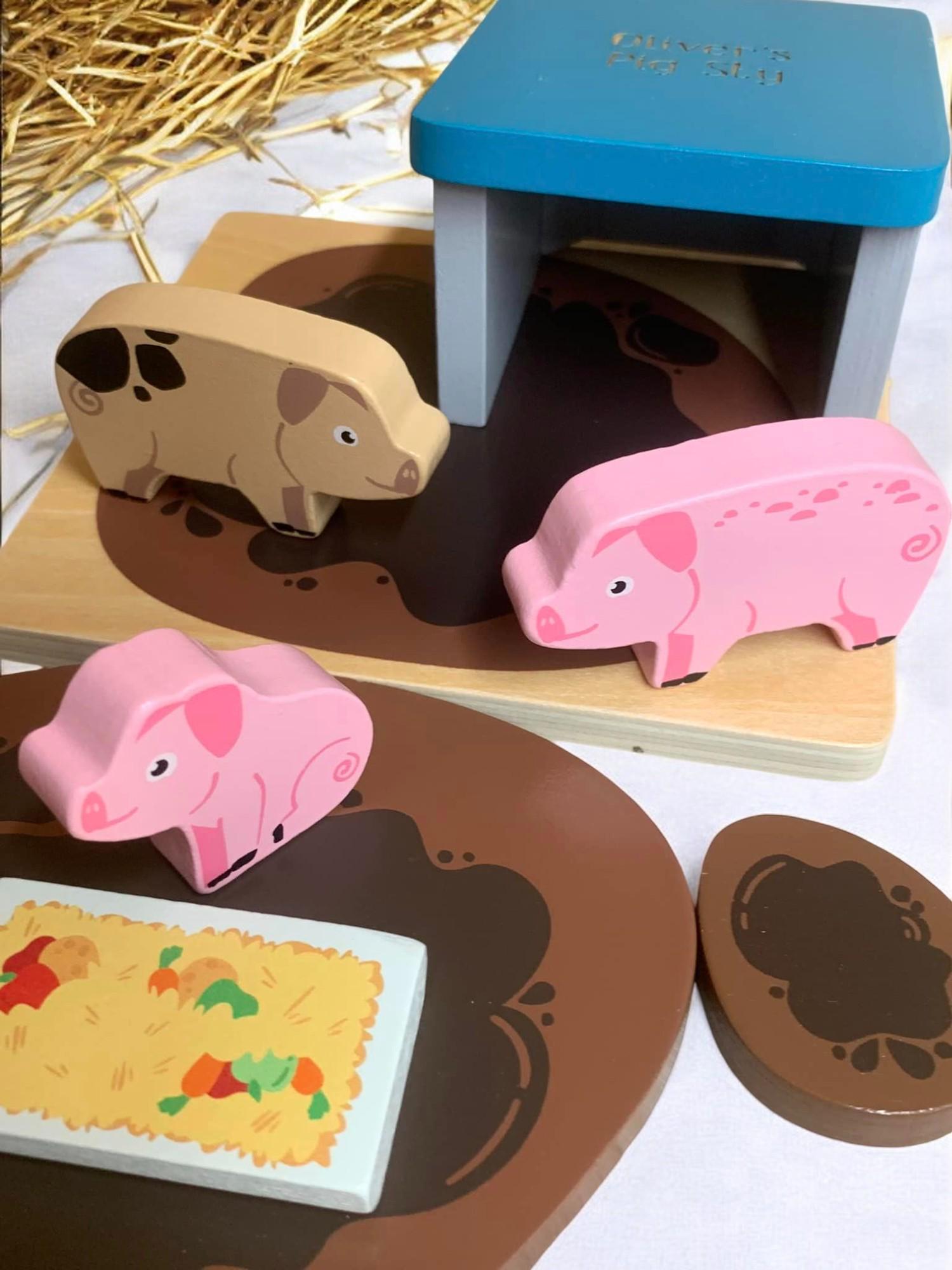 Personalised Wooden Toy Pig Sty Set - Farm Animals - Farm Life - Wooden ...