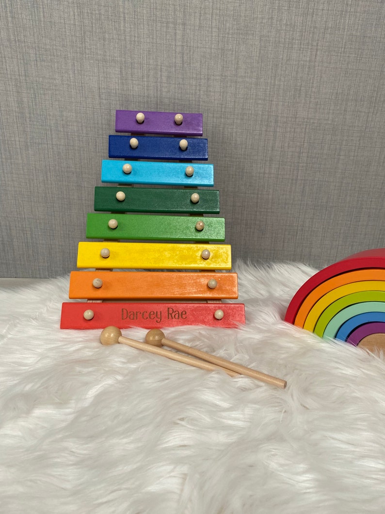 Personalised Wooden Rainbow Xylophone Engraved Toy | Etsy