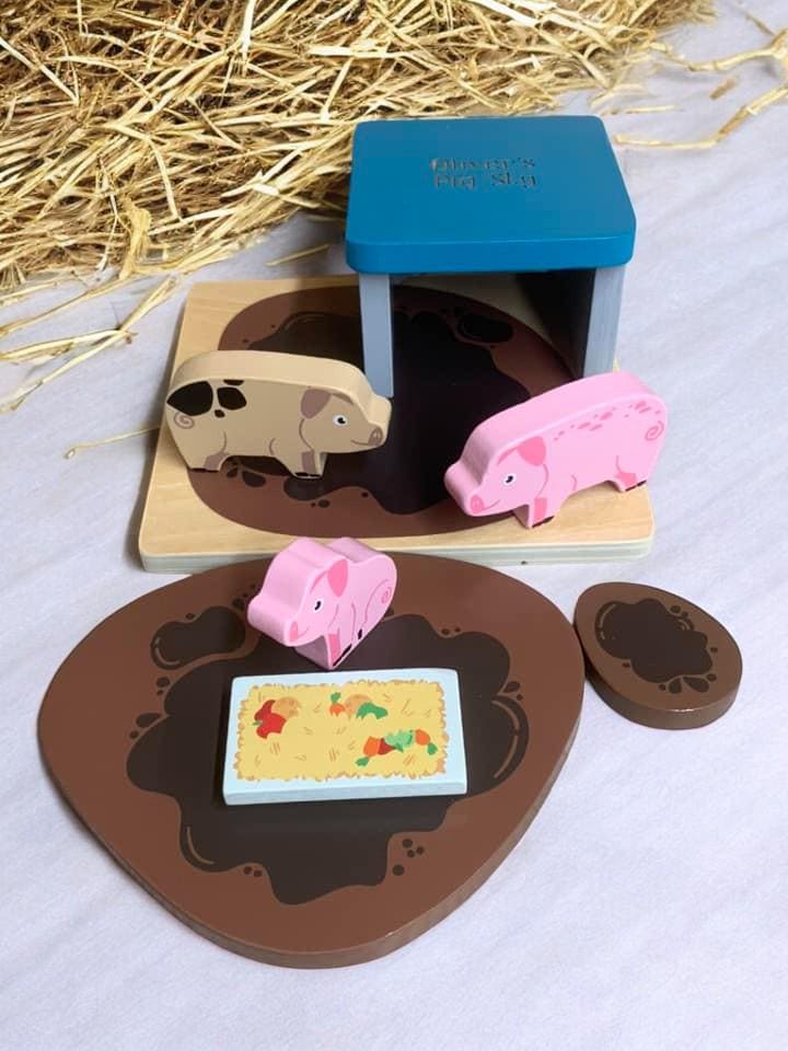 Personalised Wooden Toy Pig Sty Set - Farm Animals - Farm Life - Wooden ...
