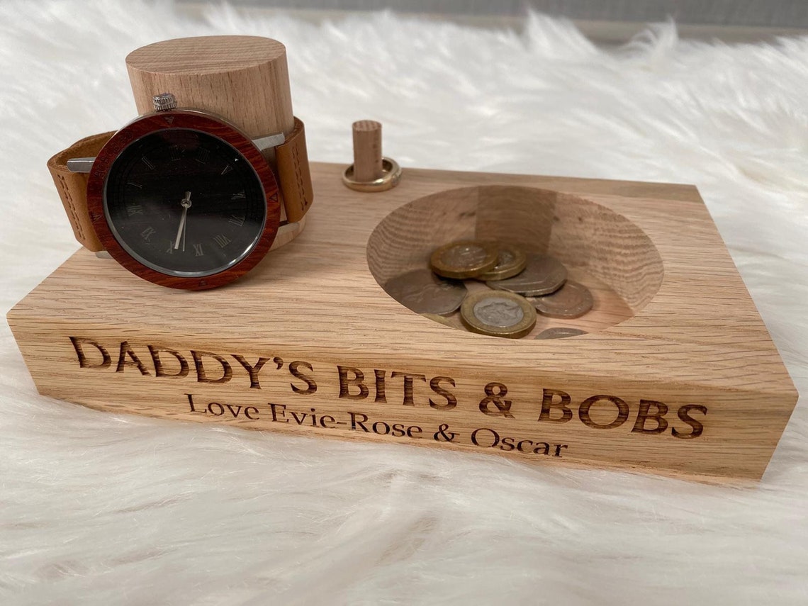 Personalised Solid Oak Bits and Bobs Tray Fathers Day Gift | Etsy
