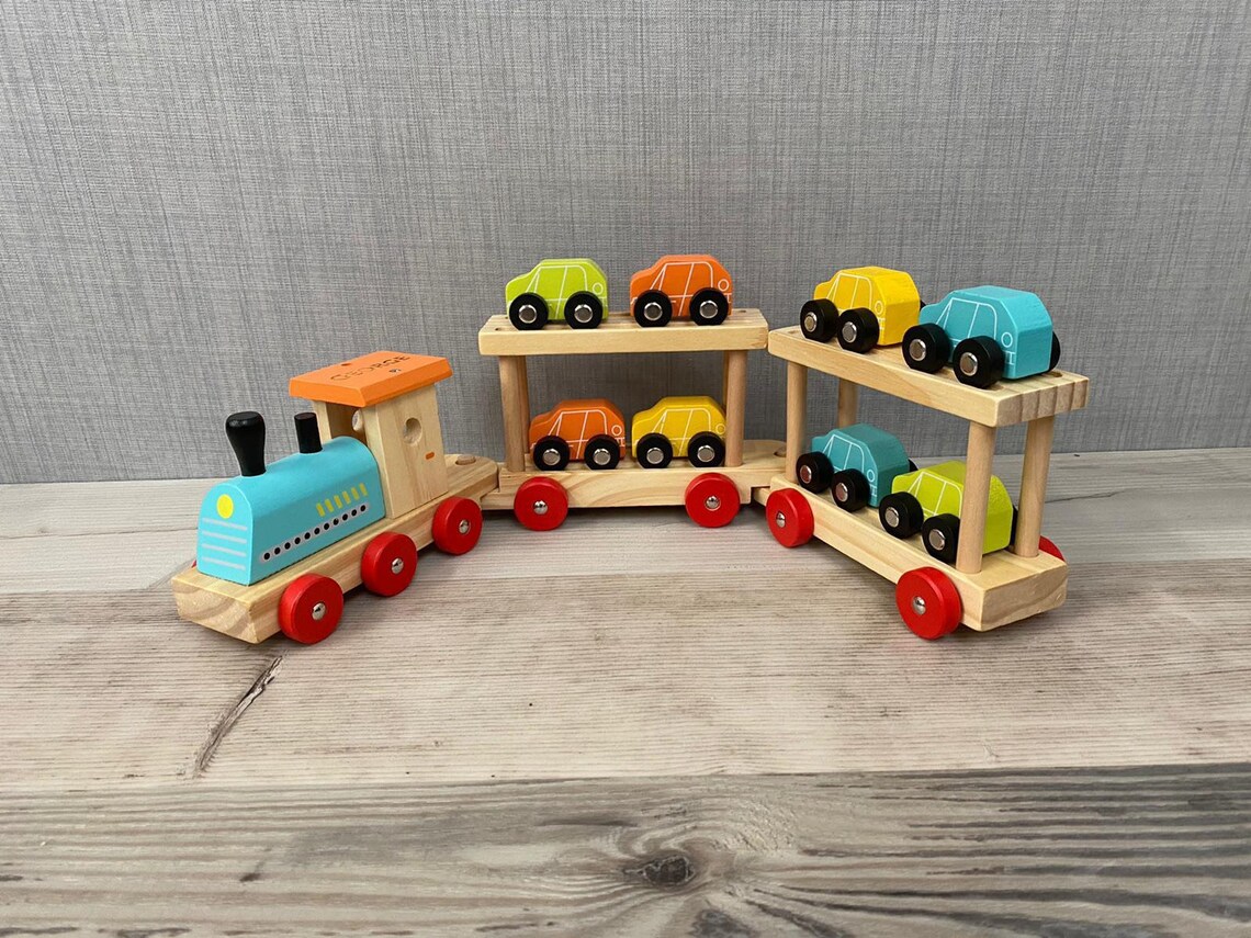 Personalised Wooden Car Transporter With Cars Colourful - Etsy