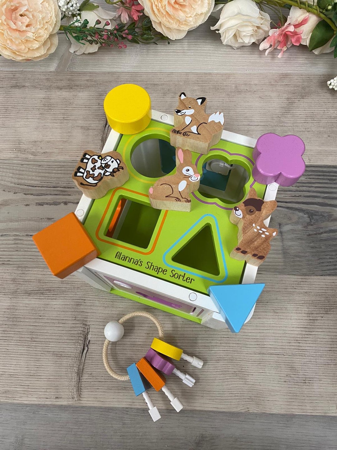 Personalised Wooden Shape Sorter Cube - Forest Animals - Learning Toy ...