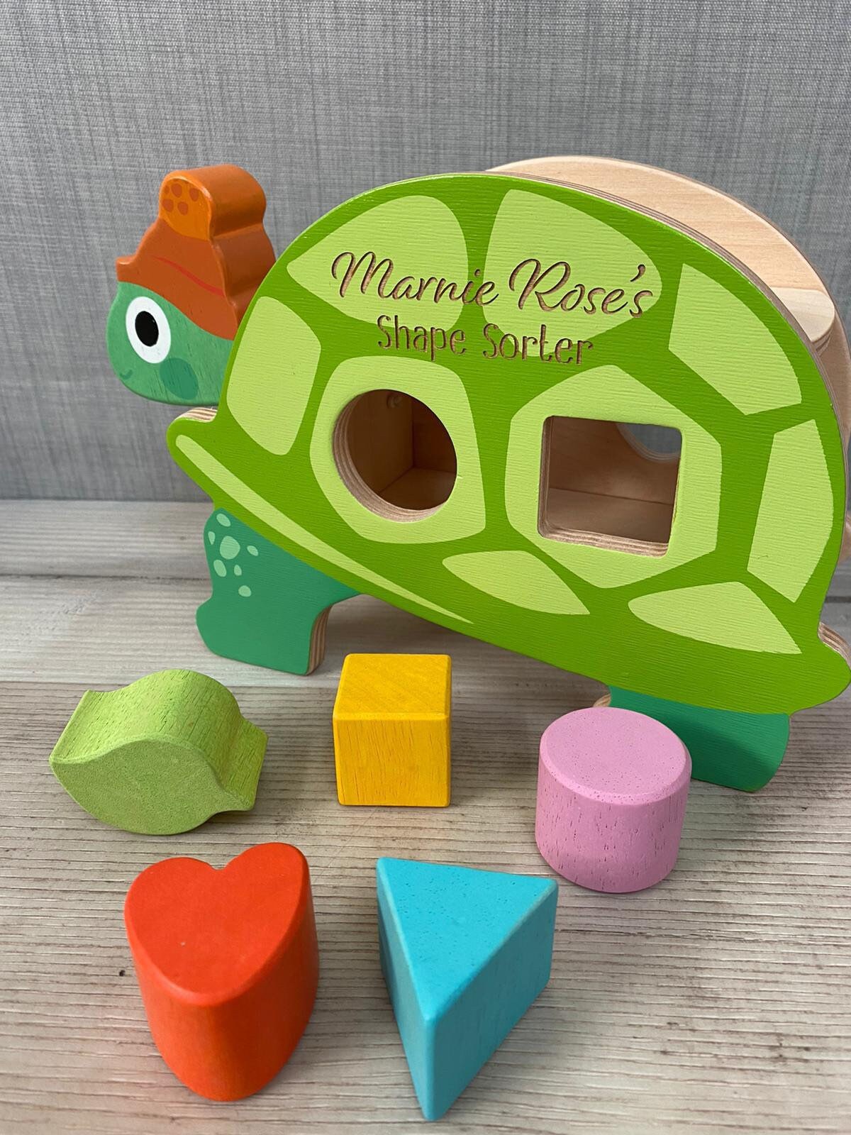Personalised Tortoise Shape Sorter - Turtle Toy - Engraved Shape Sorter ...