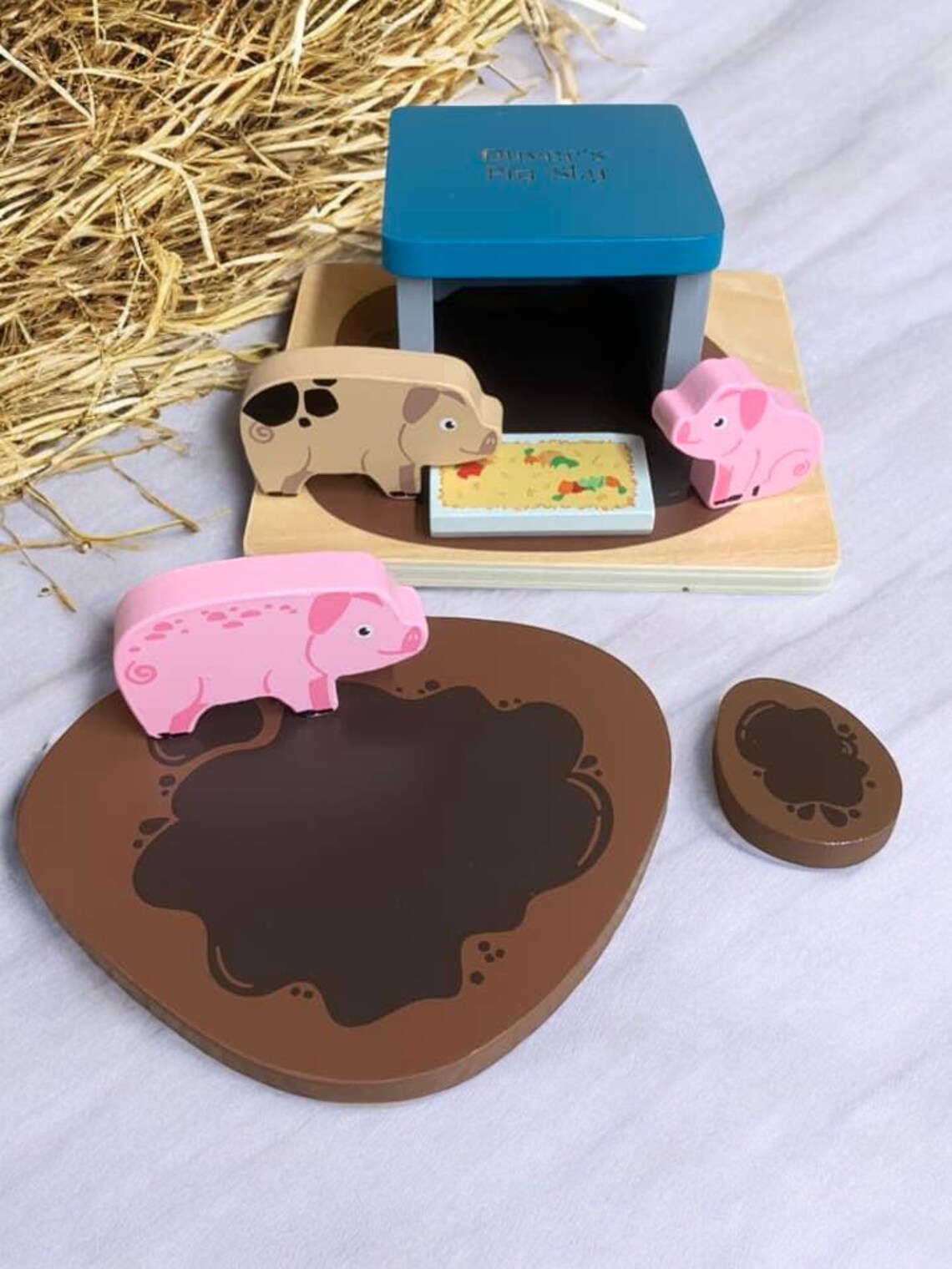 Personalised Wooden Toy Pig Sty Set - Farm Animals - Farm Life - Wooden ...